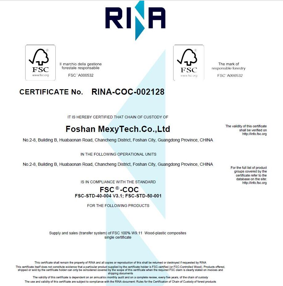 FSC Certification for MexyTech - Foshan MexyTech Co., Ltd.